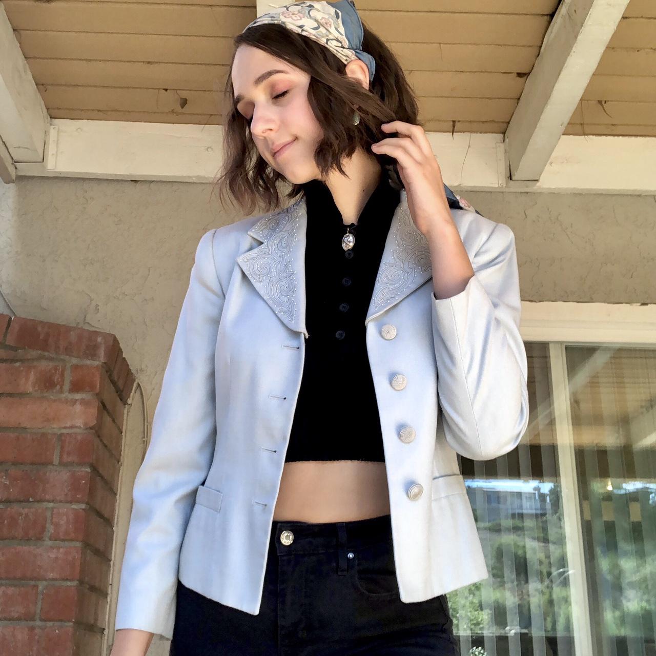 Vintage powder blue blazer with gorgeous ornate... - Depop