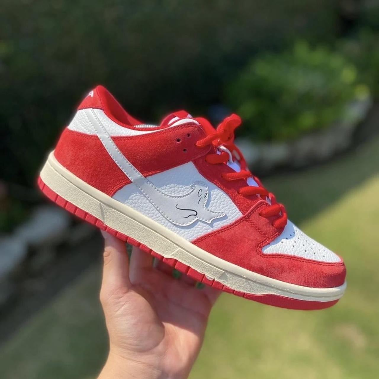 Cherry Red Ghost Custom Dunks Brand new never worn... - Depop
