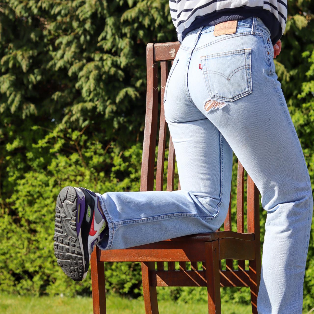 Premium 90's Cheeky Rip 501 Pale Blue Levi... - Depop