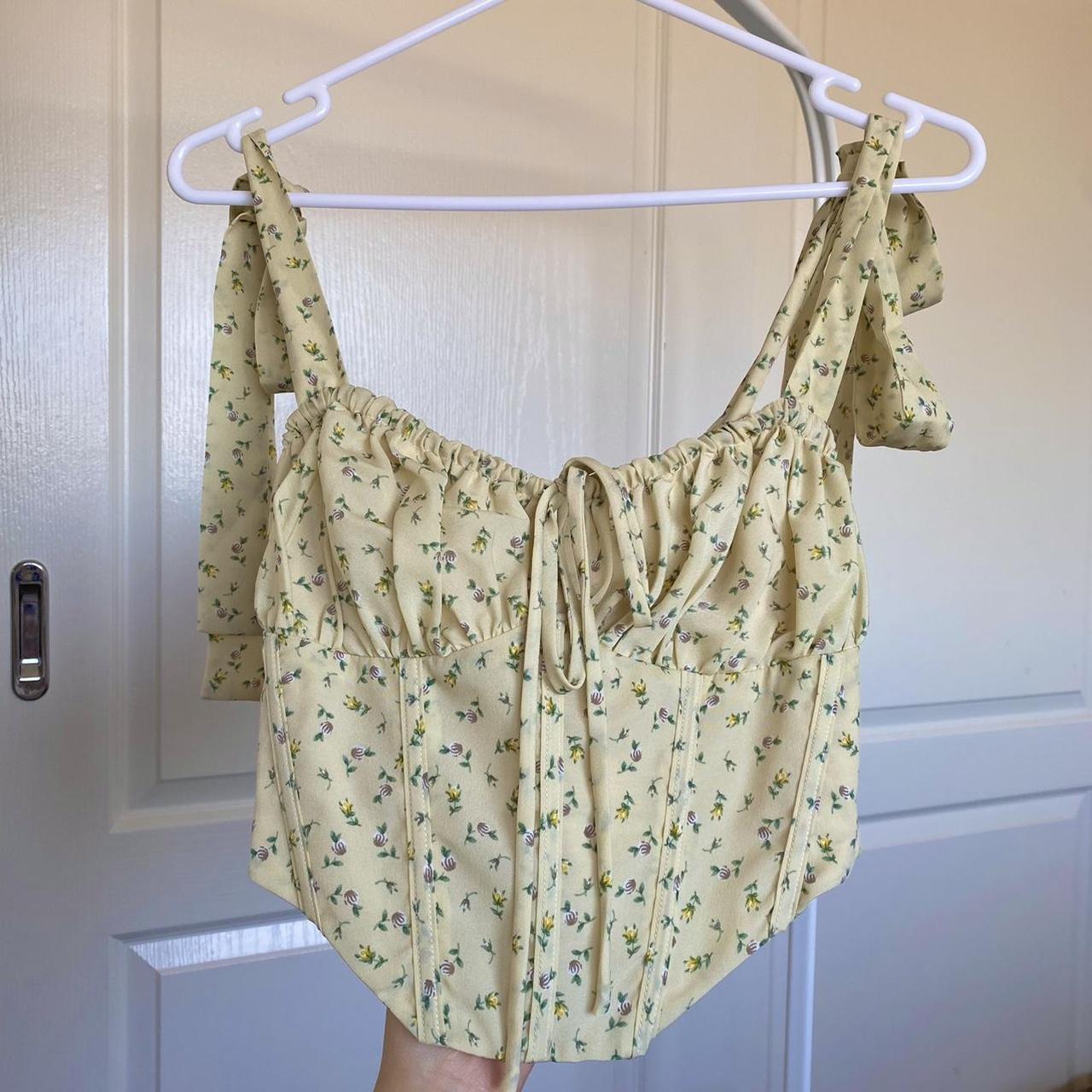 yellow floral bustier top 🌼 - au size 12 - never... - Depop