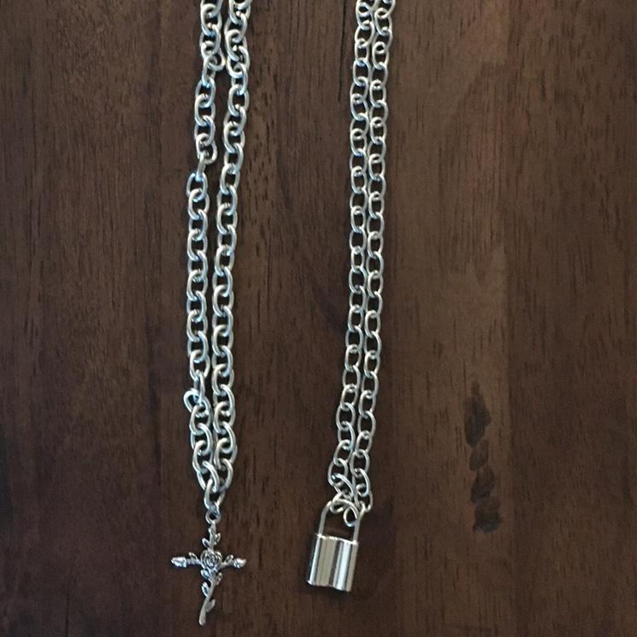 Rose cross and lock chain necklace set $10 for both... - Depop