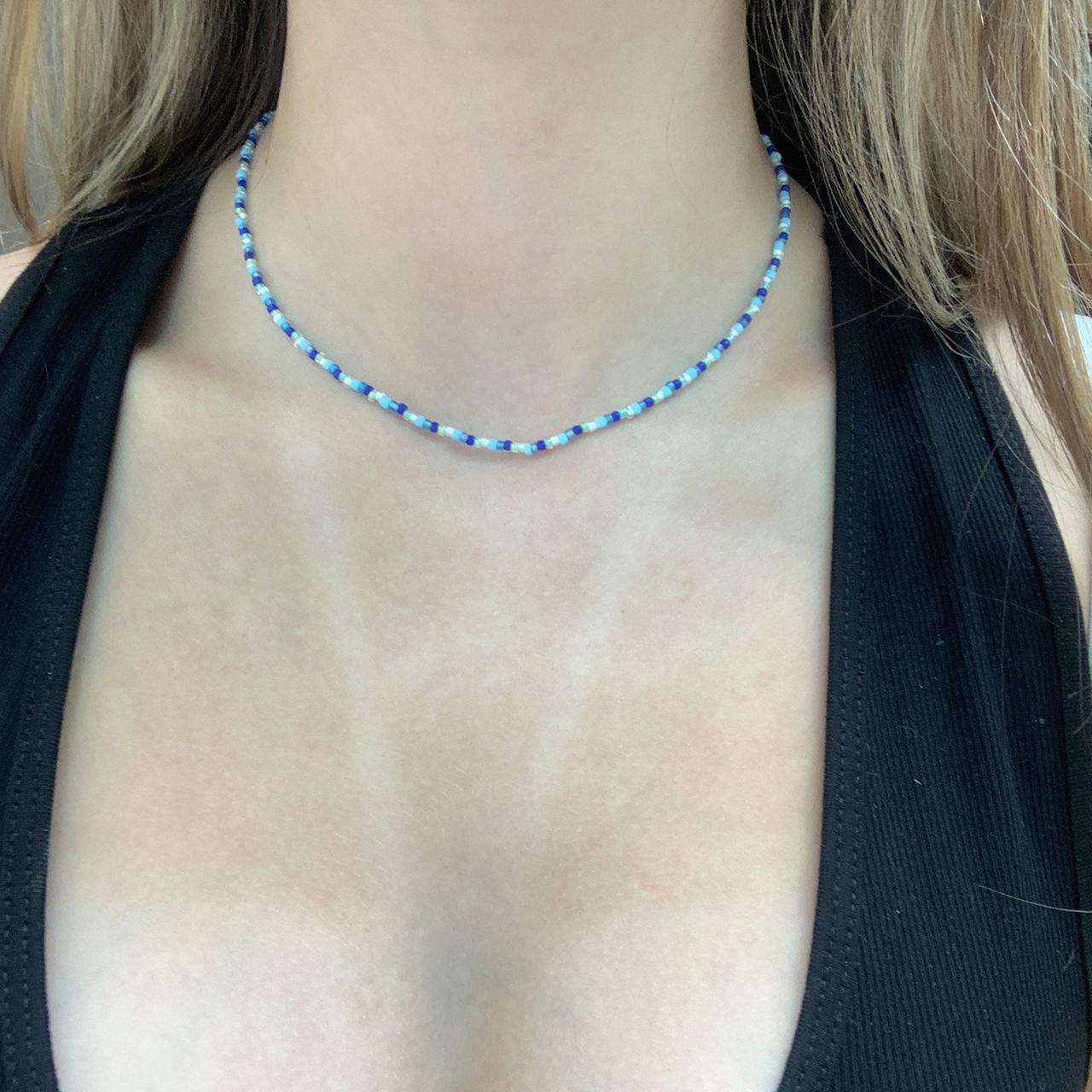 The perfect blue beaded necklace in a lovely... - Depop