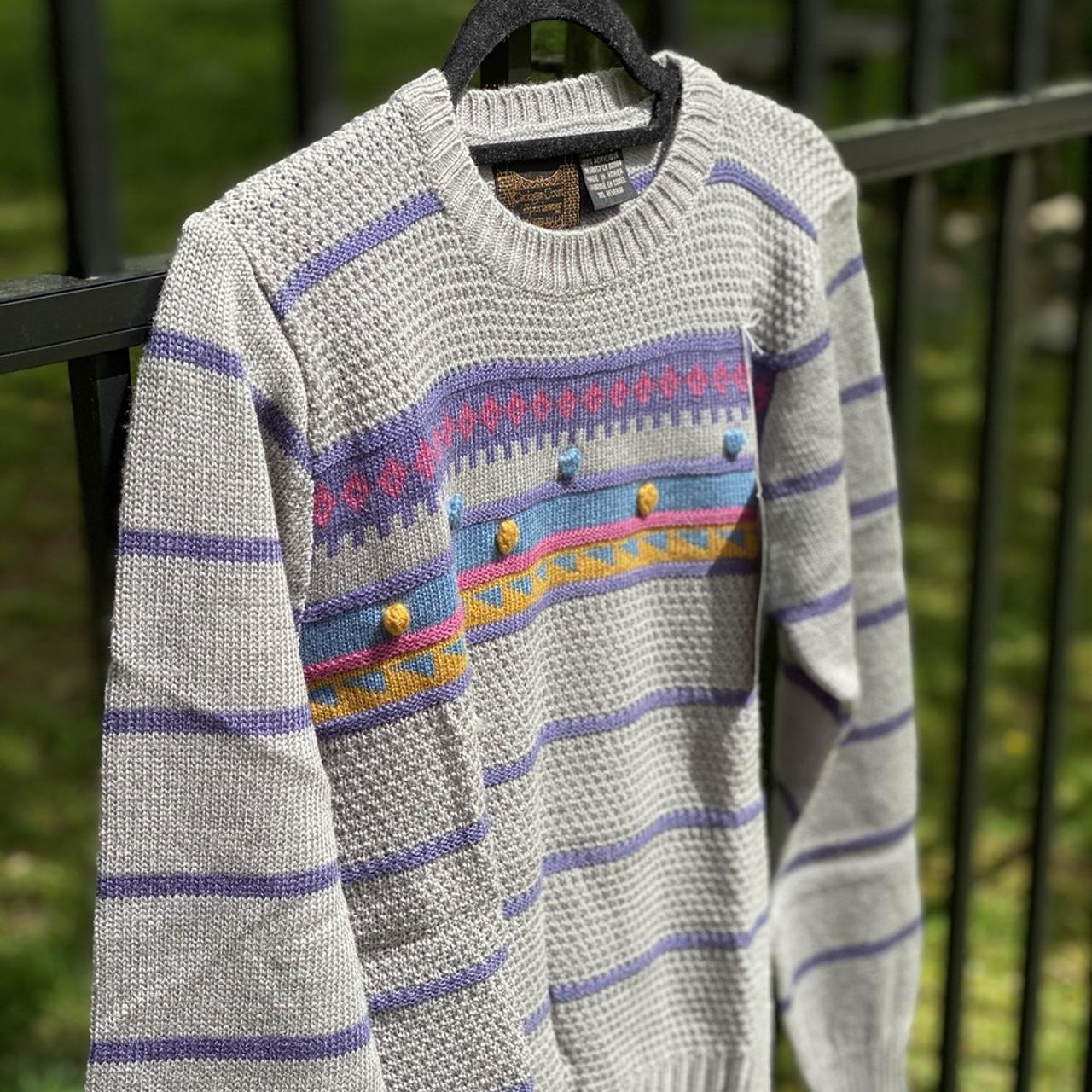 Vintage 70s acrylic sweater! Bright colors galore... - Depop