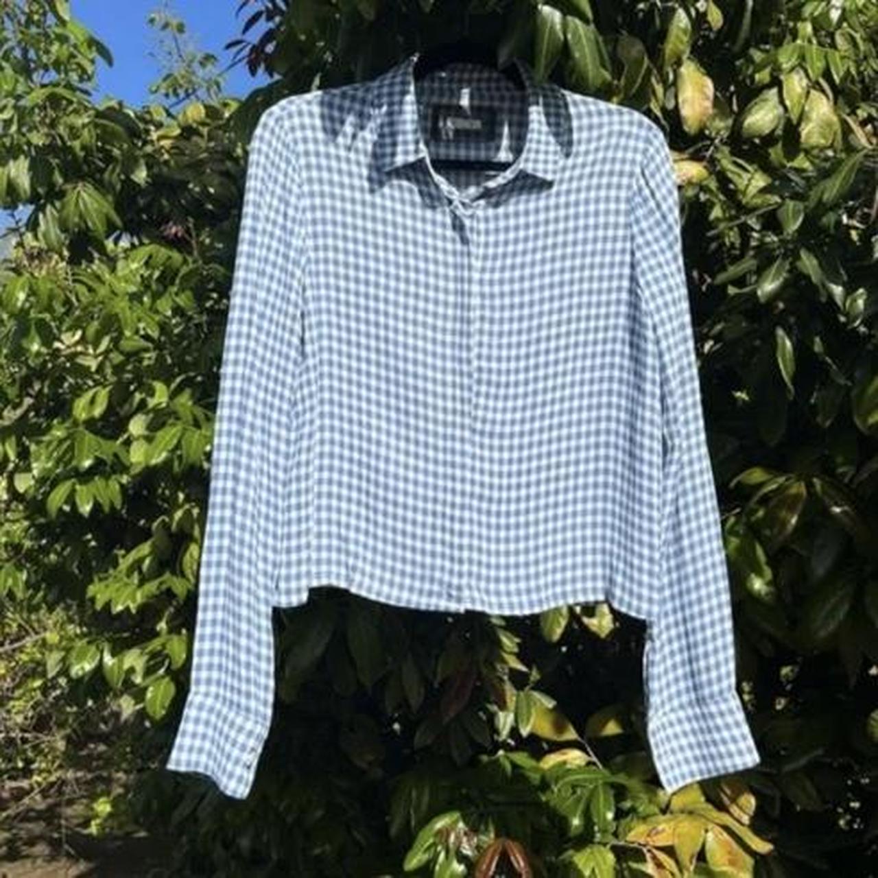 Reformation blue and white gingham long sleeve... - Depop