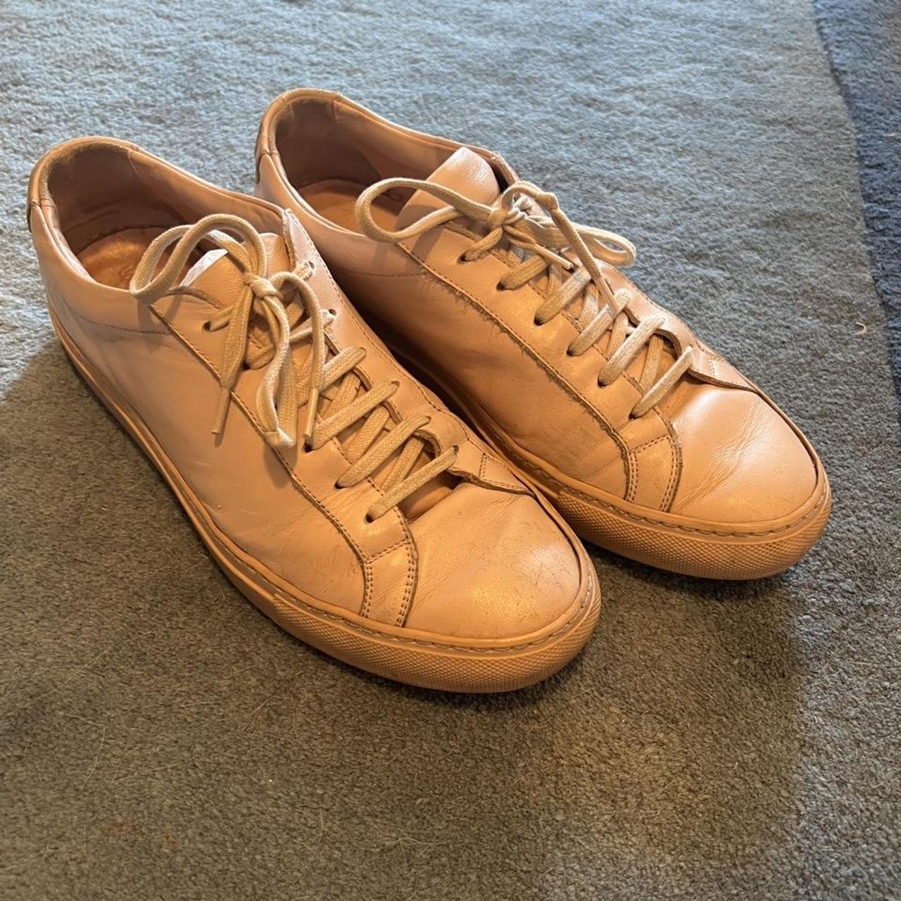 Common Projects Women's Tan and Pink Trainers | Depop