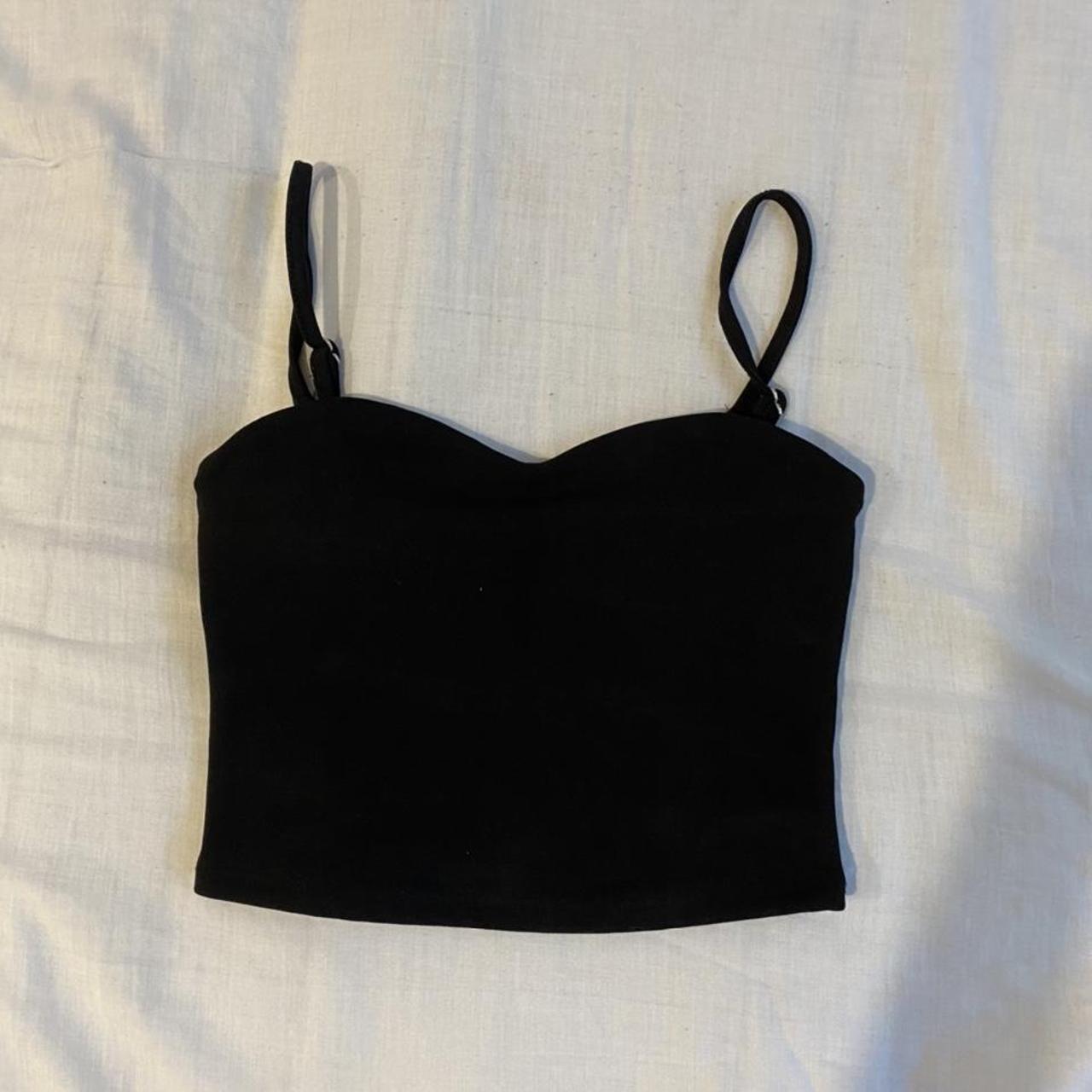 MINI BLACK CROP Black crop cami top with heart... - Depop
