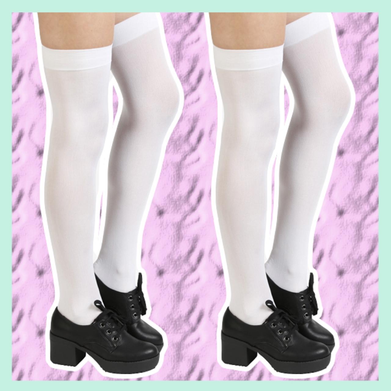 Brand New White Thigh Highs 😋😋😋 one pair one size... - Depop