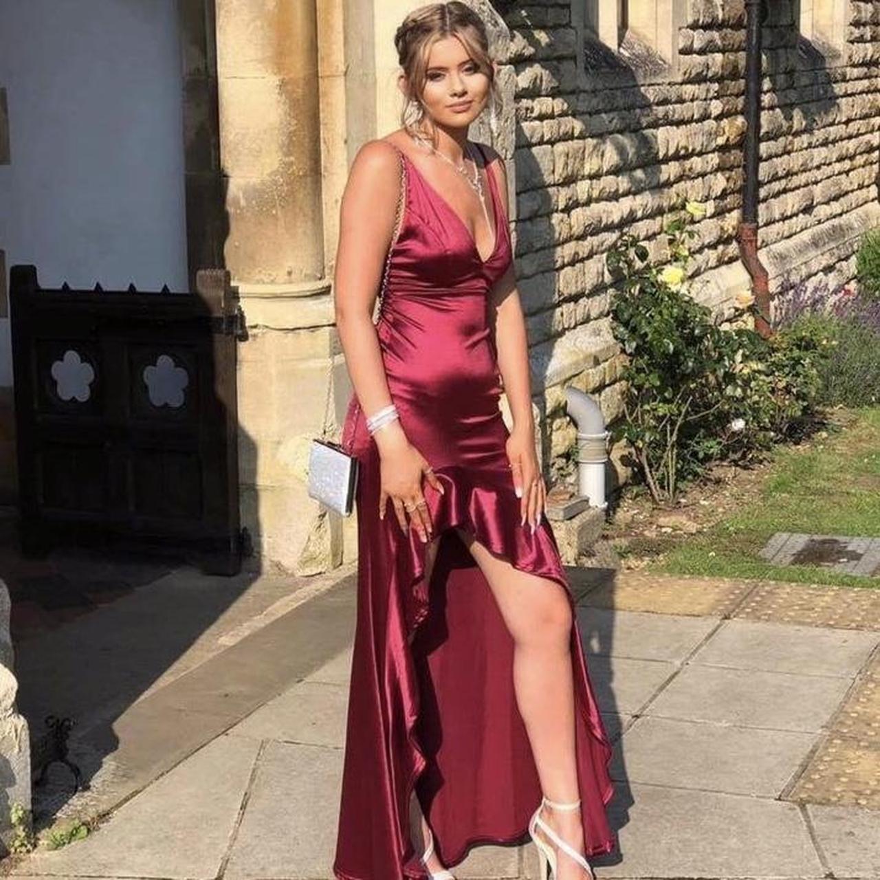 Red silky figure hugging prom dress Such a... - Depop