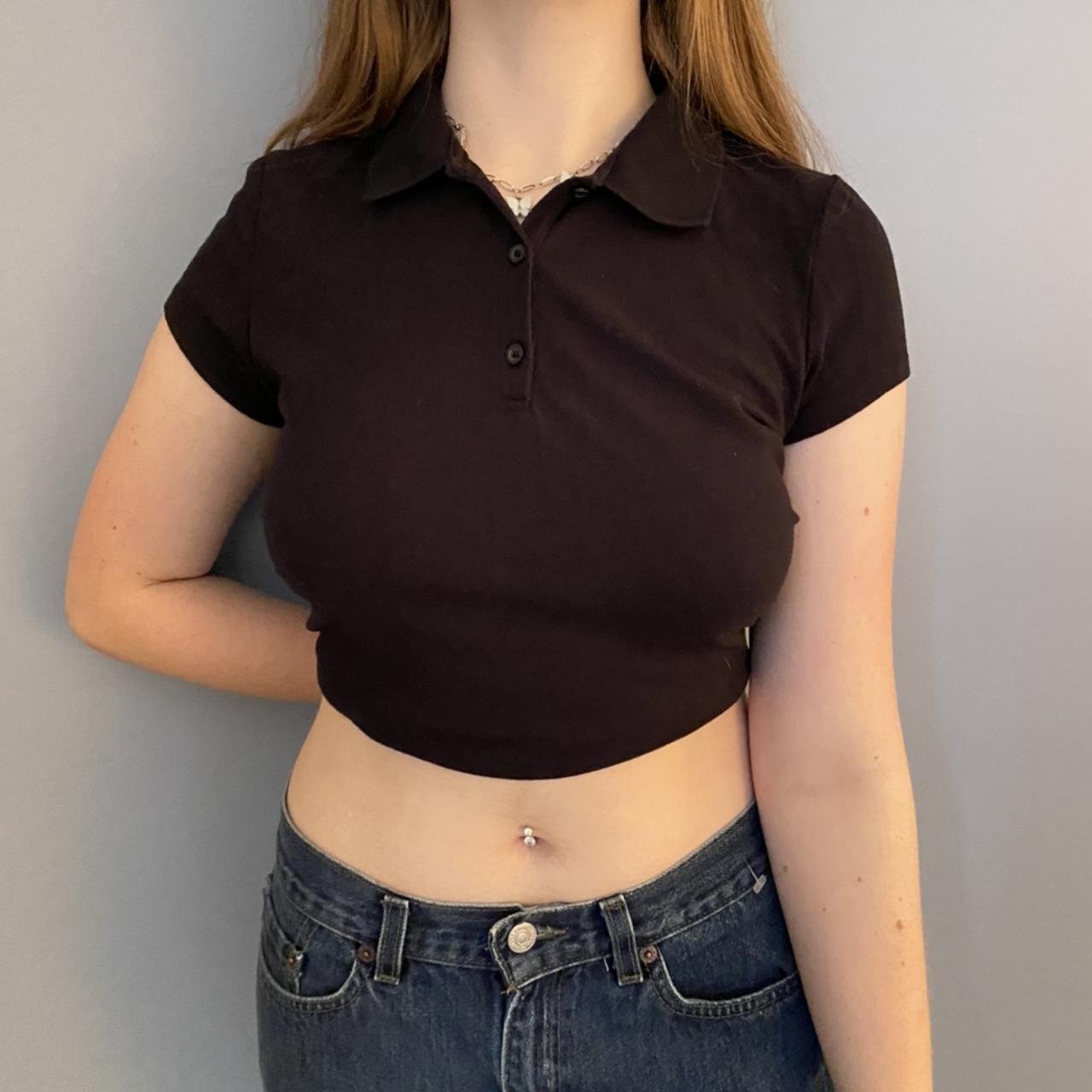 Black collared quarter button up t-shirt. It looks... - Depop