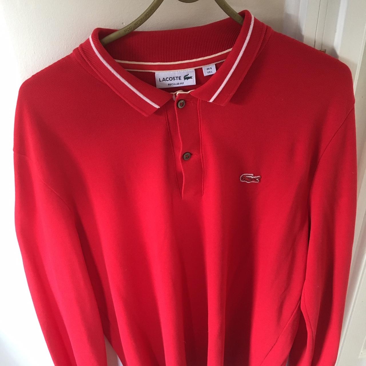 Lacoste red long sleeve polo shirt Men’s Large - Depop