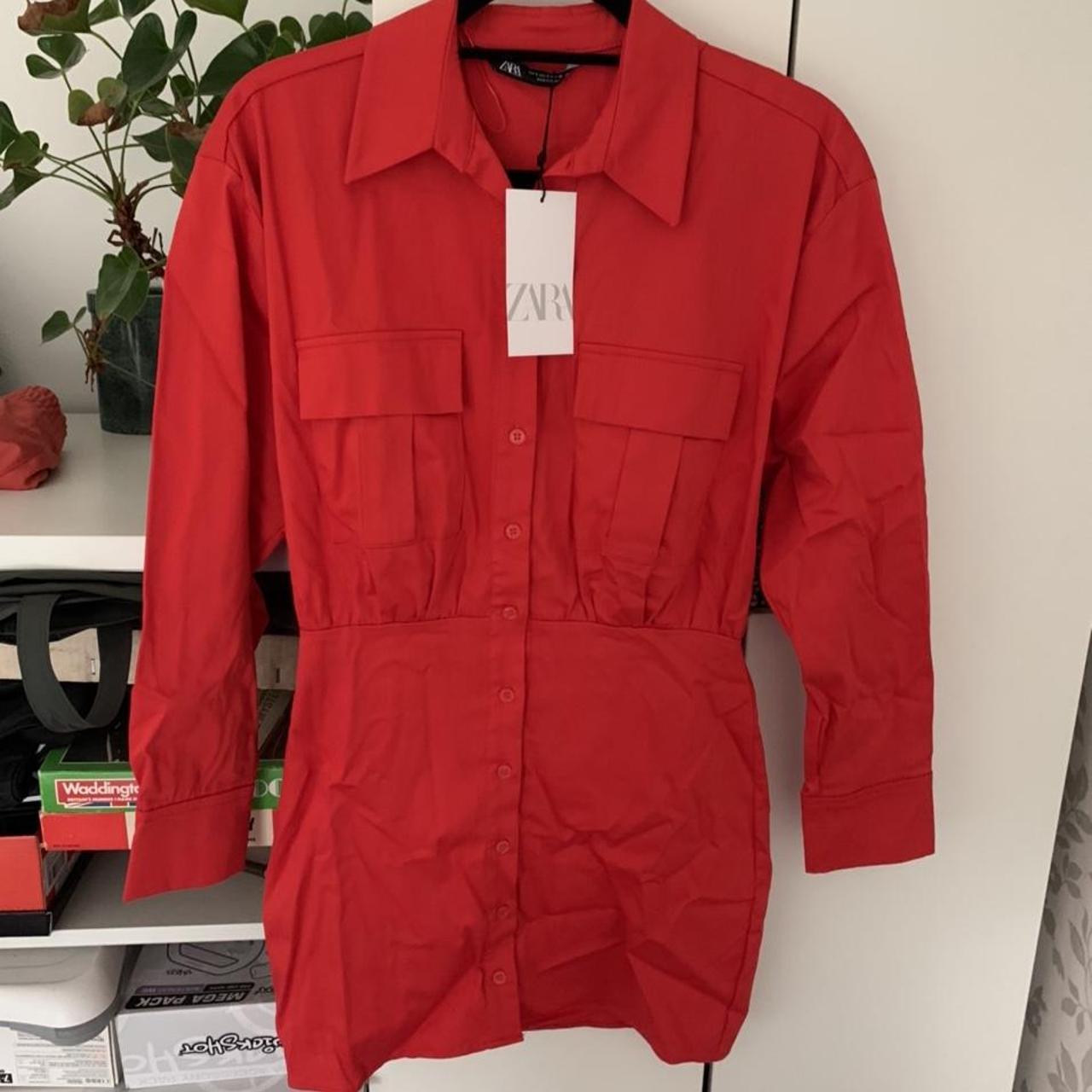 Zara Shirt Dress. Red Zara dress with pockets on... - Depop