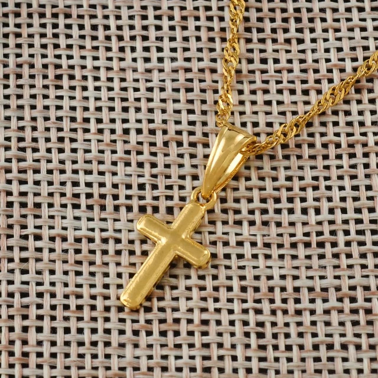 Small Cross Gold Plated Necklace 45cm Chain (60cm... - Depop