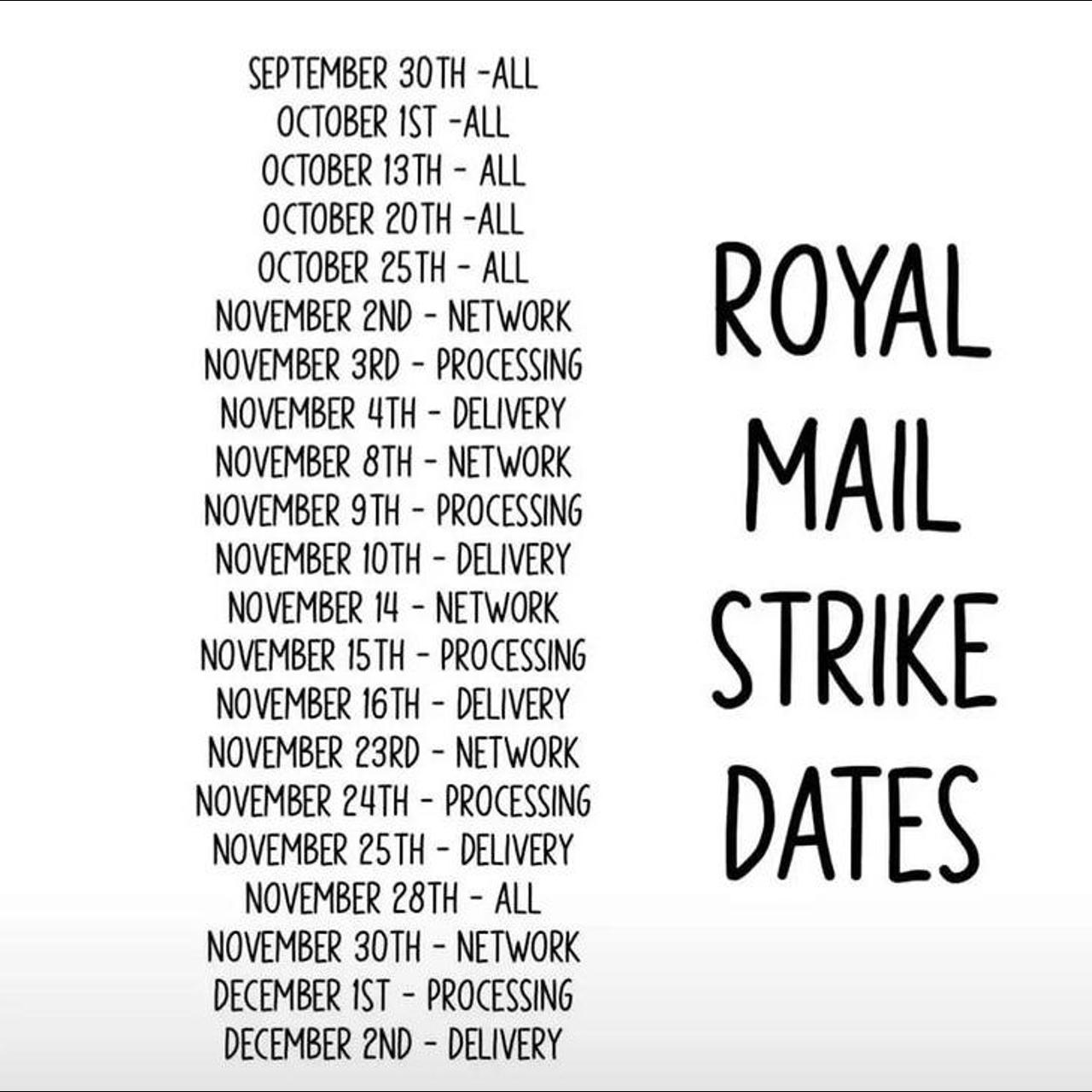 ROYAL MAIL STRIKE DATES! Thank — i will not be... - Depop