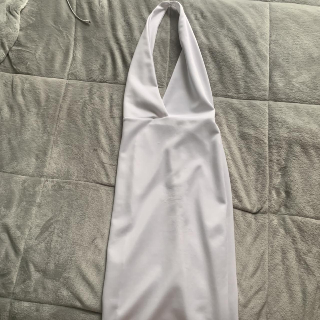 White midi backless dress worn once. #backlessdress... - Depop