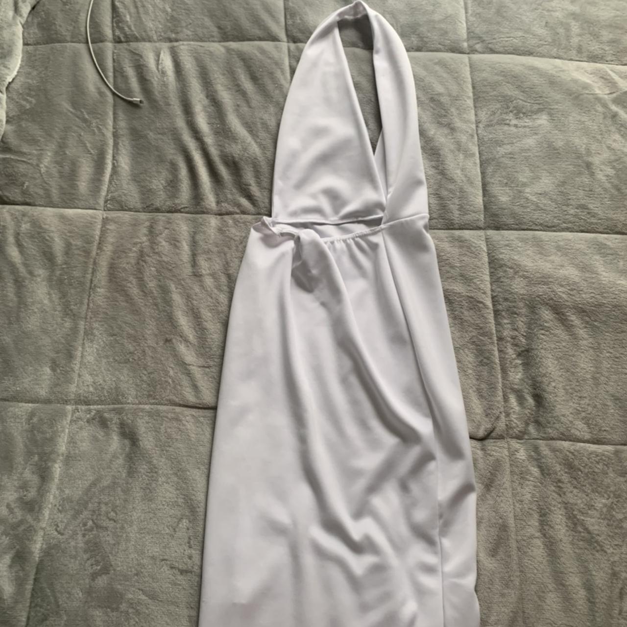 White midi backless dress worn once. #backlessdress... - Depop