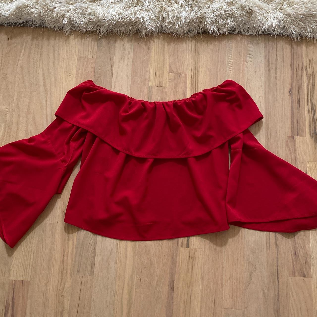 Cute red off the shoulder flowy top! Great condition... - Depop