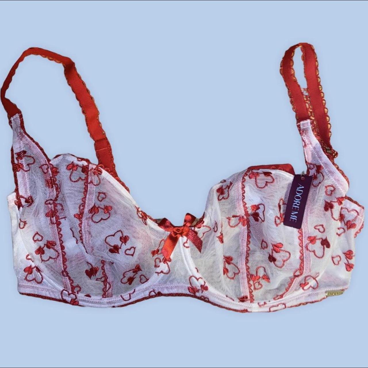 Adore Me Women's Red and White Bra | Depop
