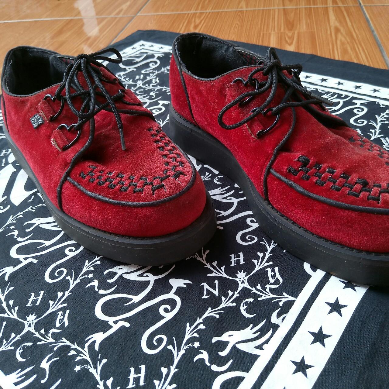 Tuk shoes red velvet creepers shoes size us 7/ uk 6/... - Depop