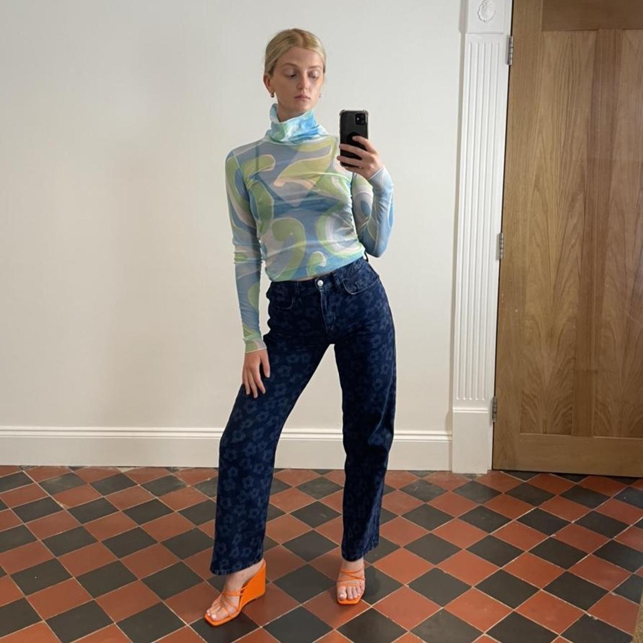 MESH TOP WITH OVERLOCKED EDGES IN FUN AQUA... | Depop