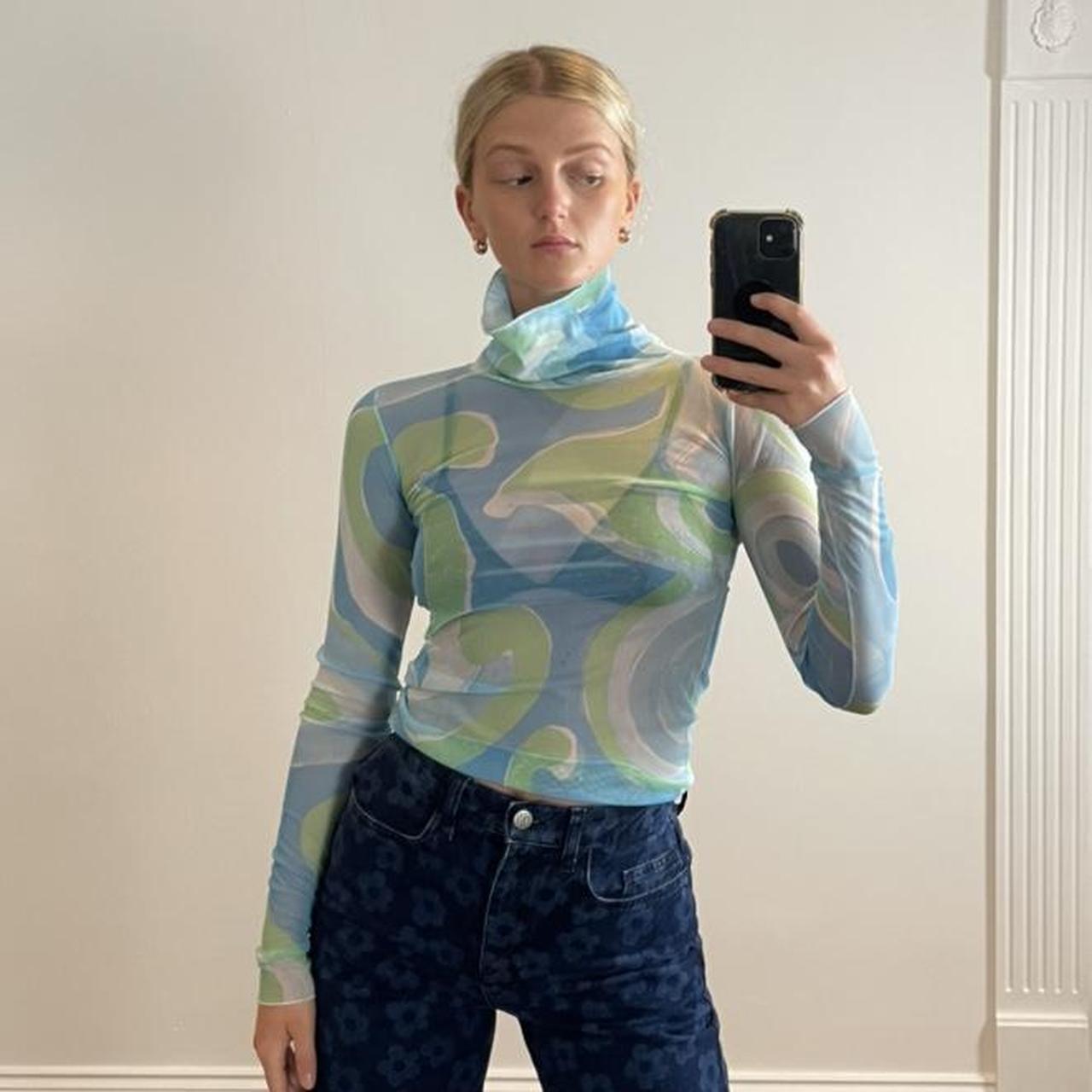 MESH TOP WITH OVERLOCKED EDGES IN FUN AQUA... | Depop