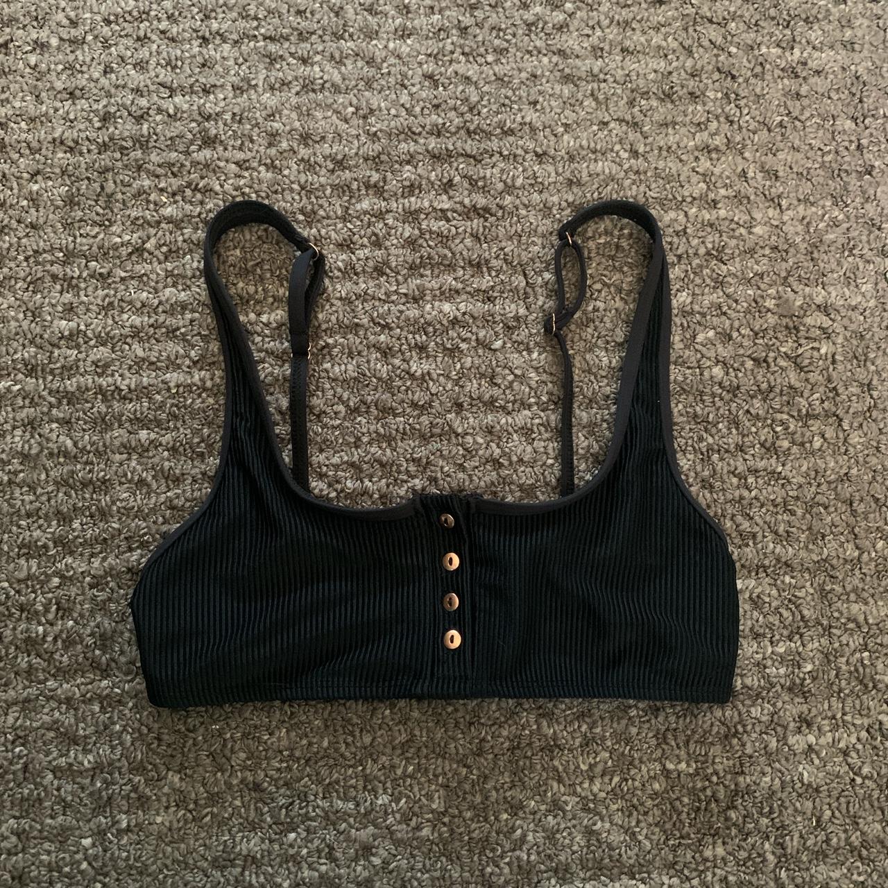 black ribbed button up bikini top with rosegold... - Depop