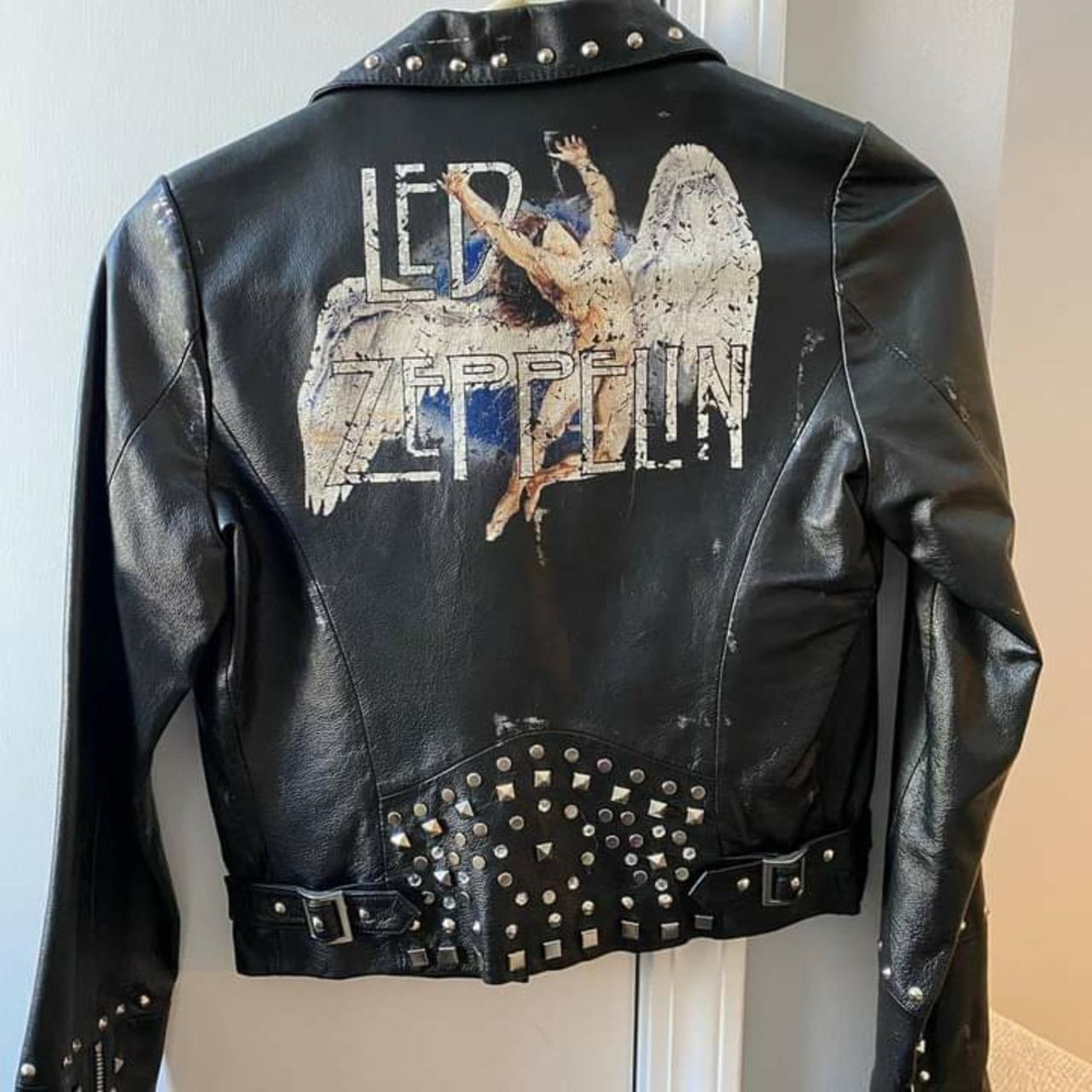 Led Zeppelin Wilson's leather studded jacket small... - Depop