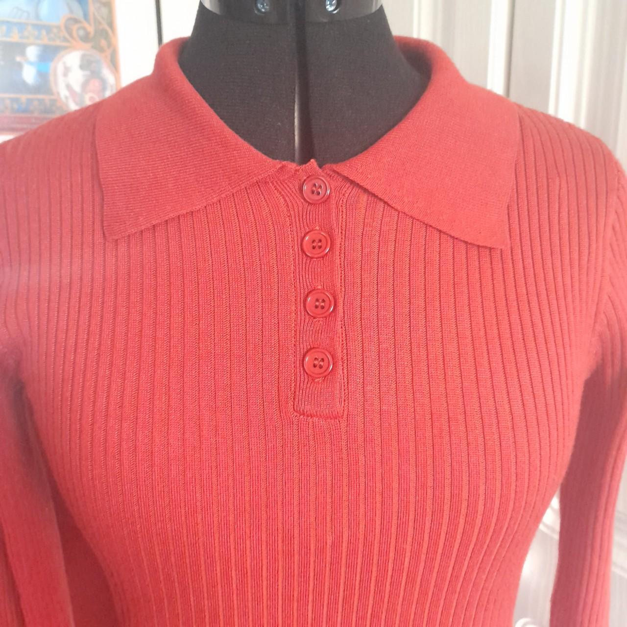 Orange ribbed knit body con dress with collar.... - Depop