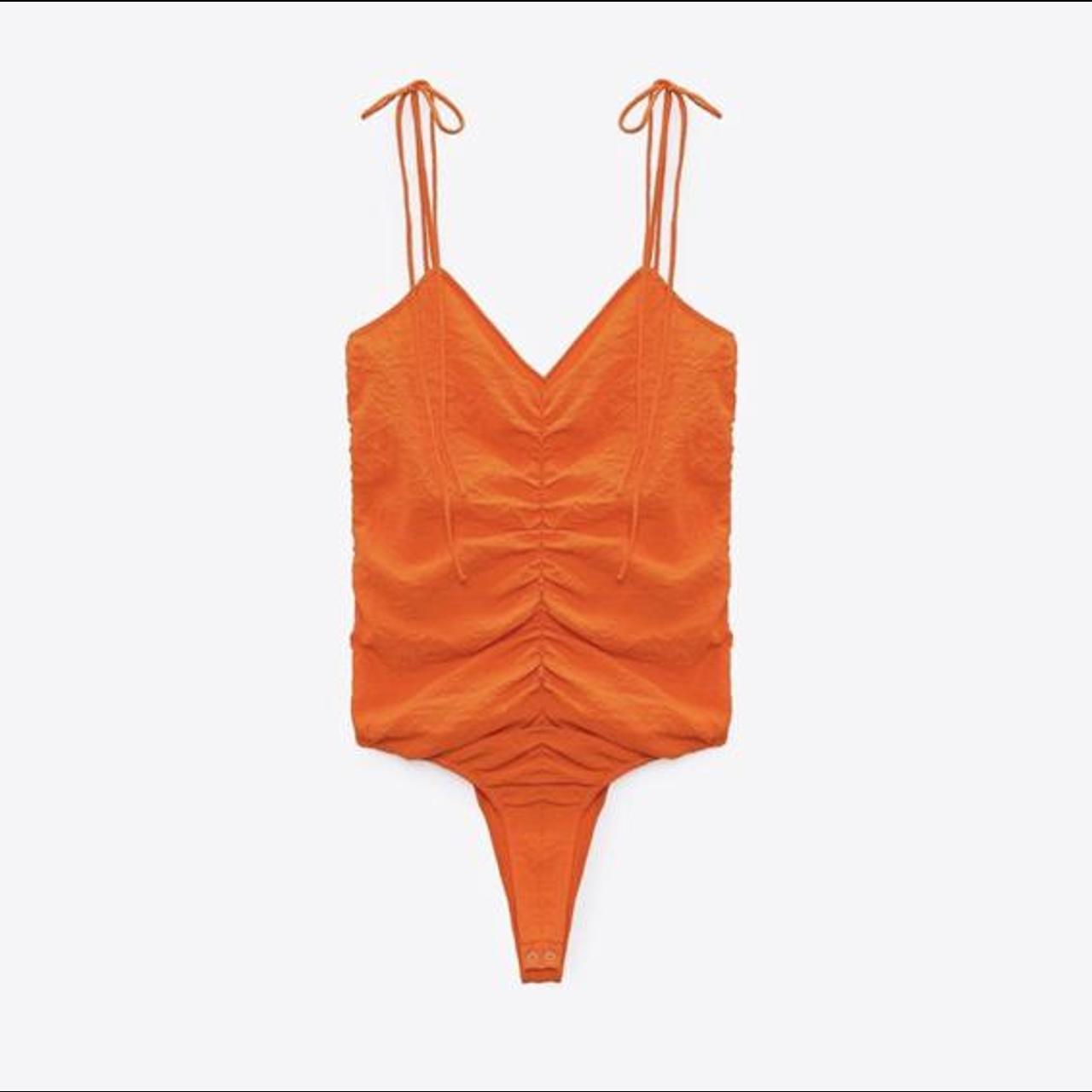Orange Ruched bodysuit with shoulder ties - BNWT... - Depop