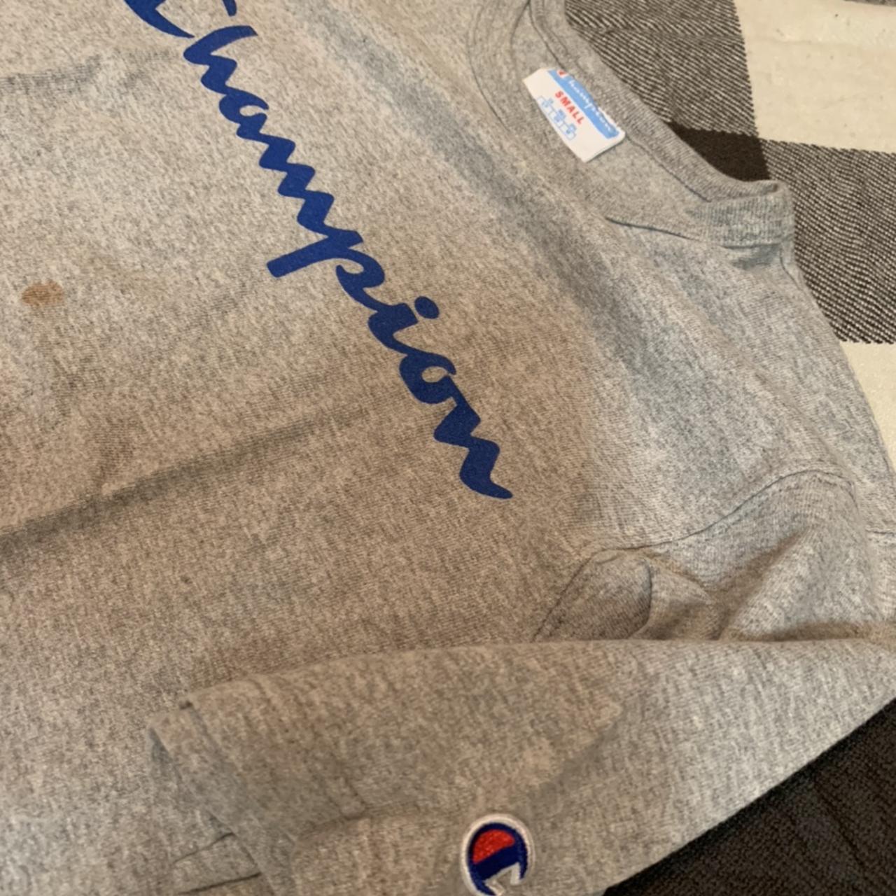 Grey champion logo t-shirt | one small stain on... - Depop