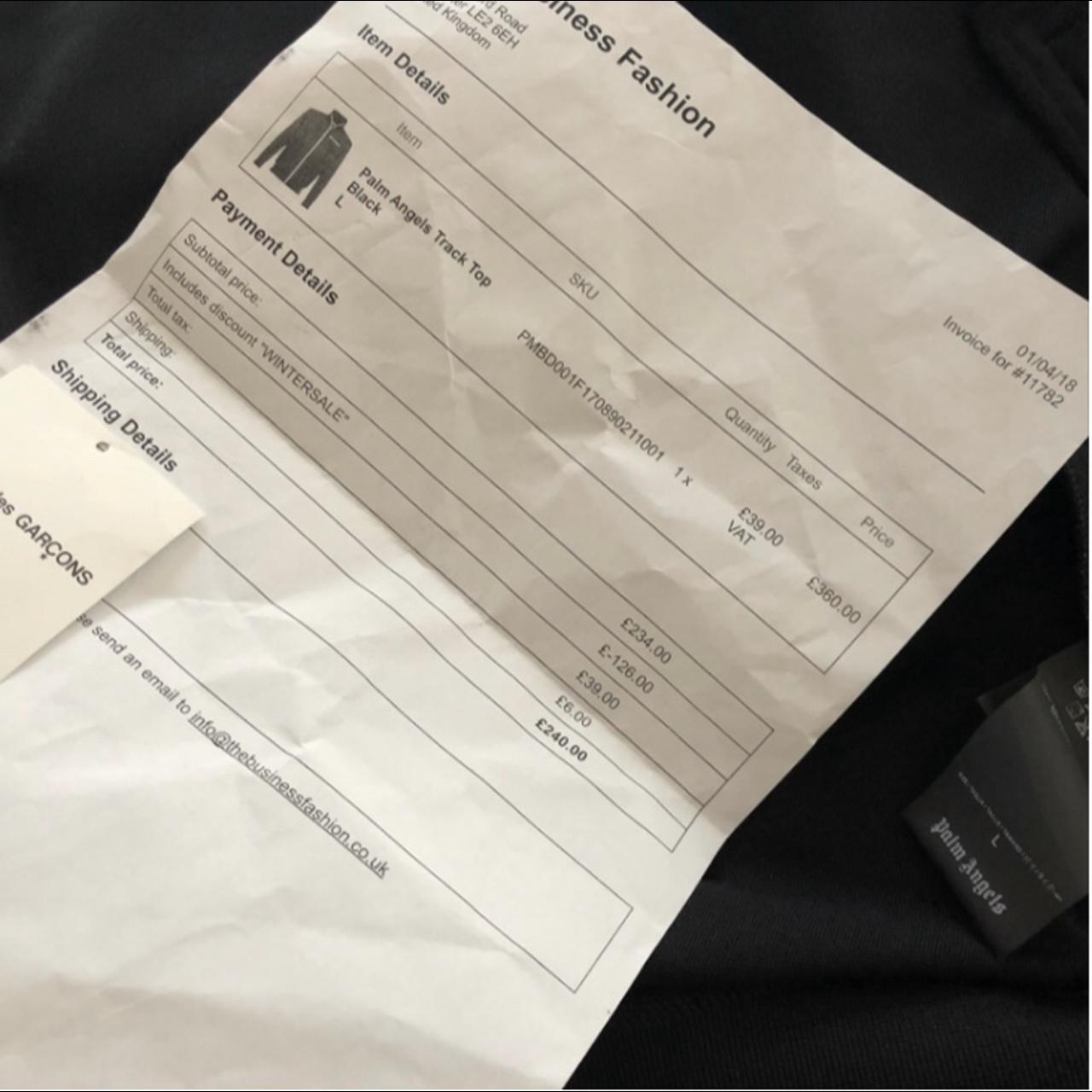 Receipt For The Palm Angels Track Top (BLACK) - Depop