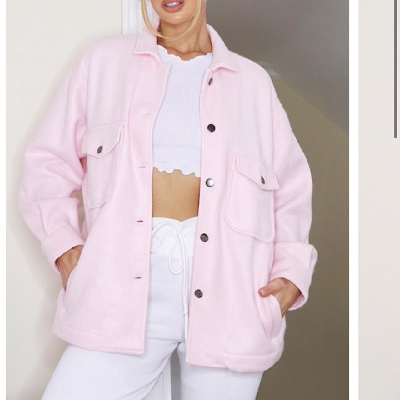 Prettylittlething light pink shacket, size small... - Depop