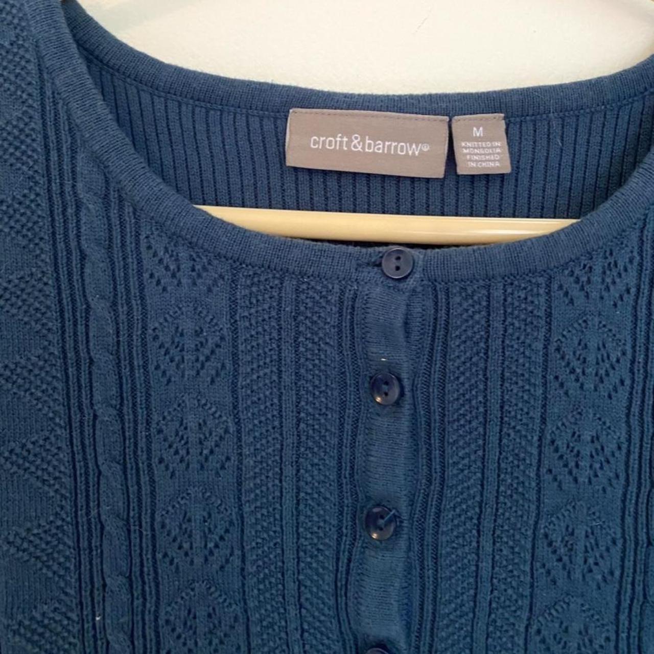 blue woven sweater with buttons • fits like a... - Depop