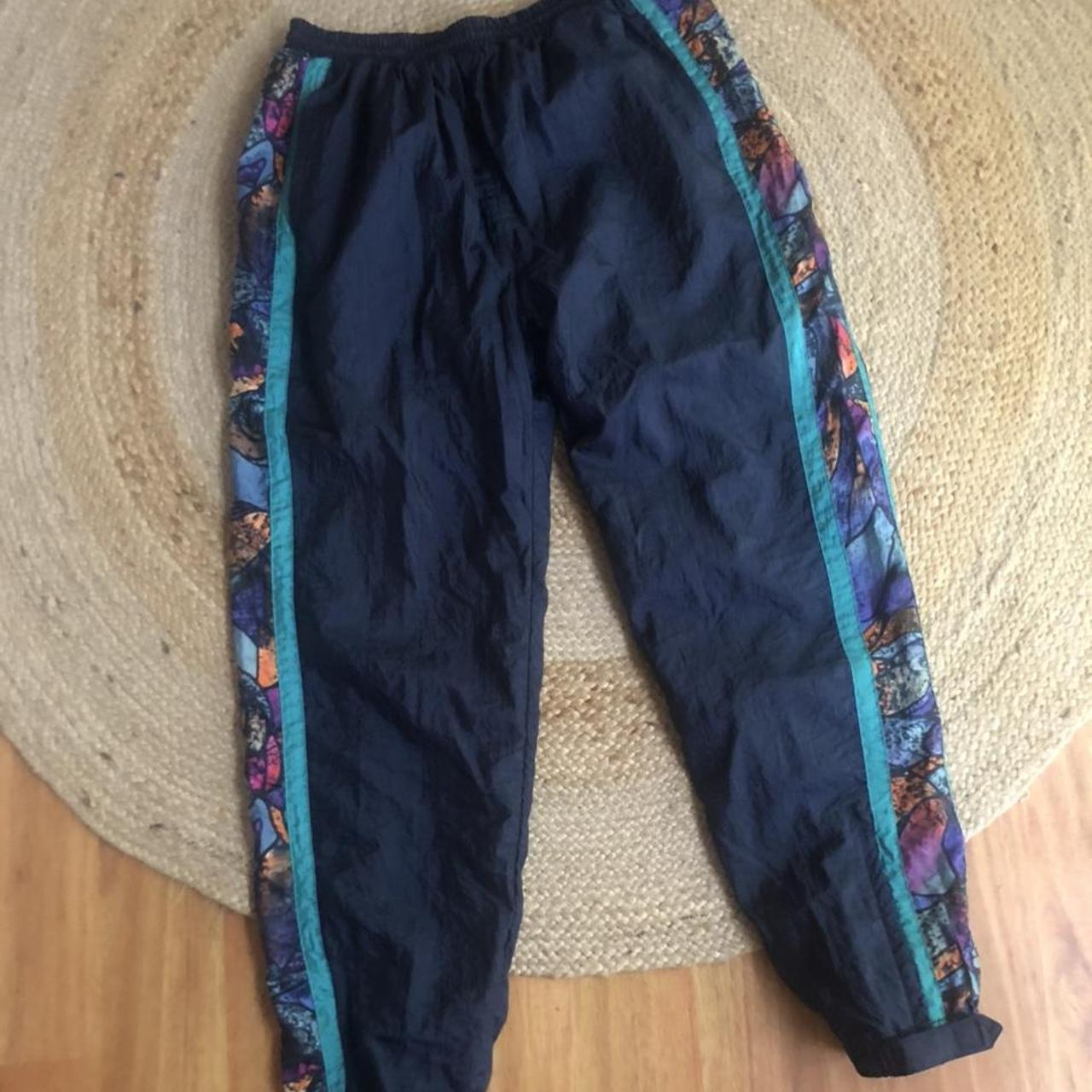 90’s parachute happy pants Navy with colourful side... - Depop