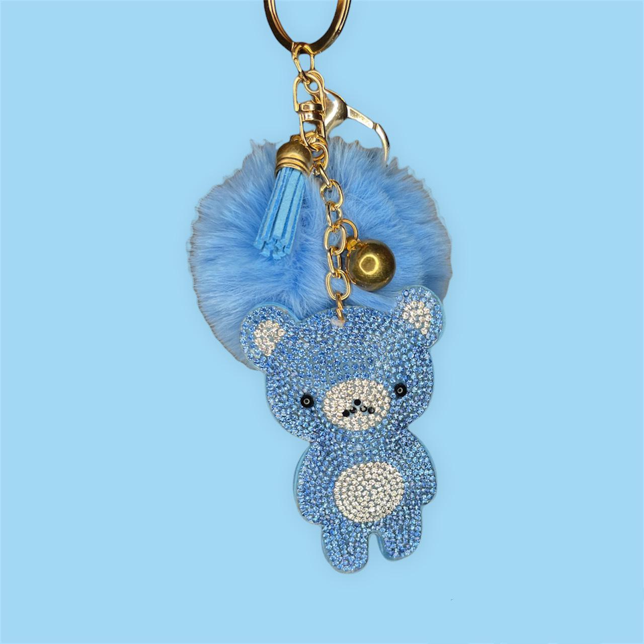 🦋 Adorable bedazzled blue bear keychain with puff... - Depop