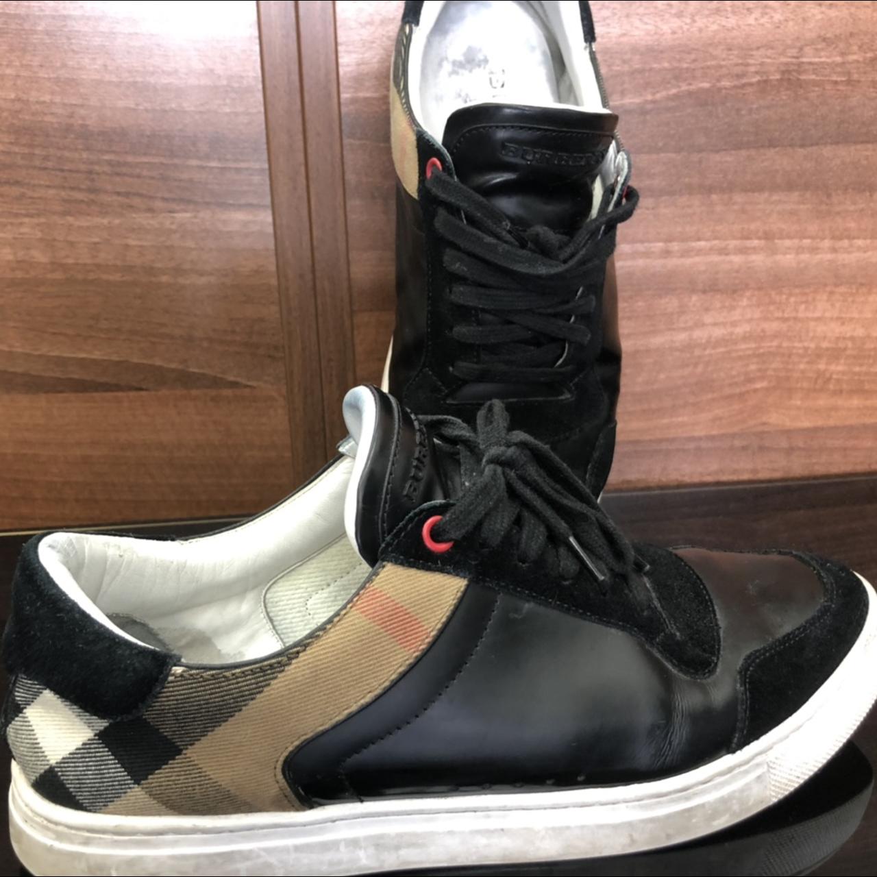 Burberry Reeth checked leather sneakers. Size 41.... - Depop