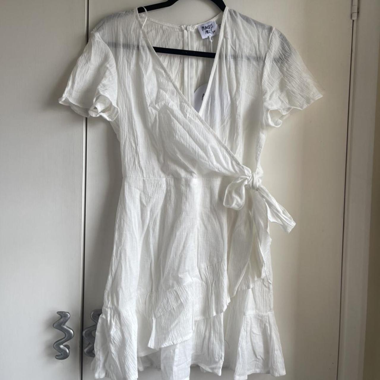 Princess Polly White Wrap Dress Linen, perfect for... - Depop
