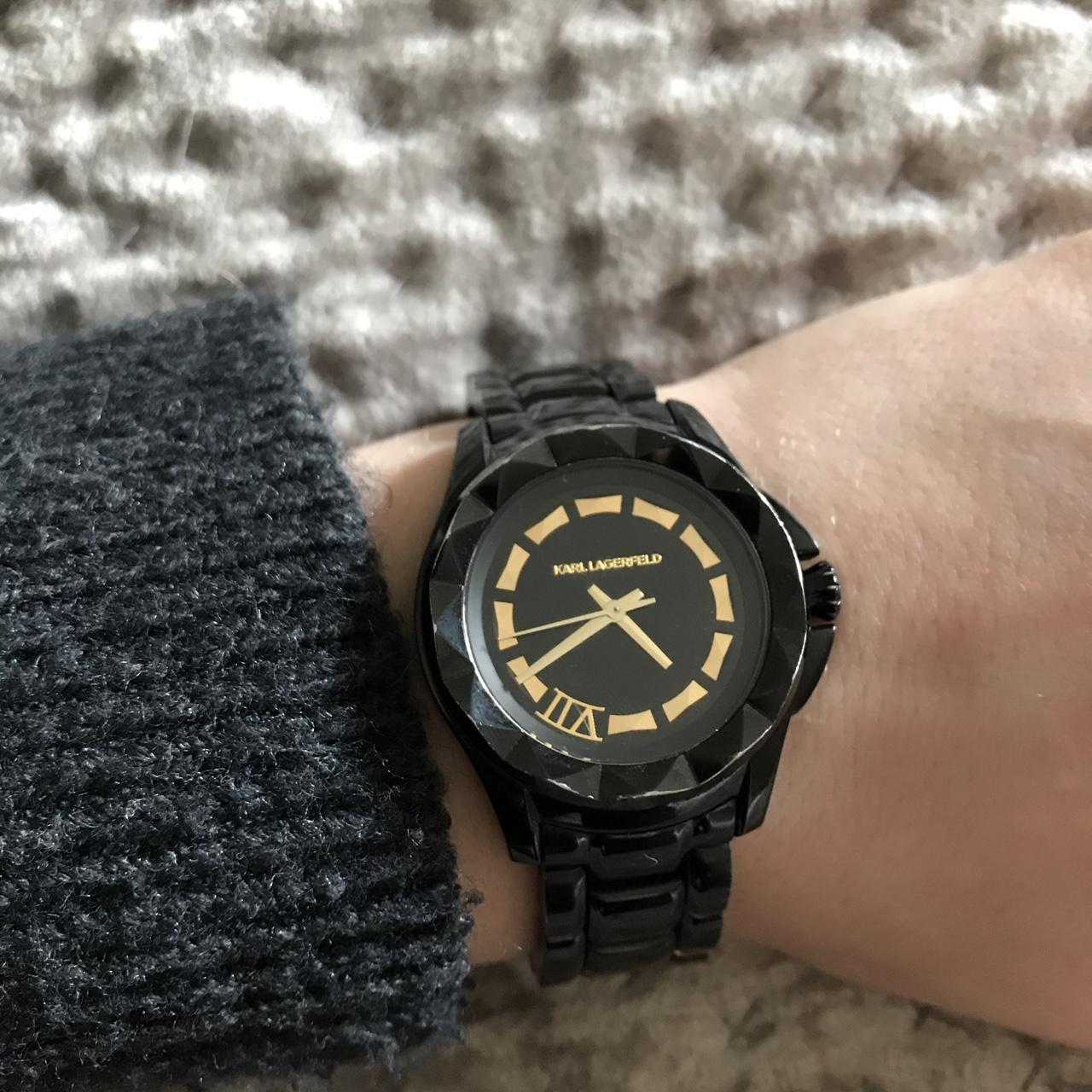 Karl Lagerfeld stainless steel black watch with gold... - Depop