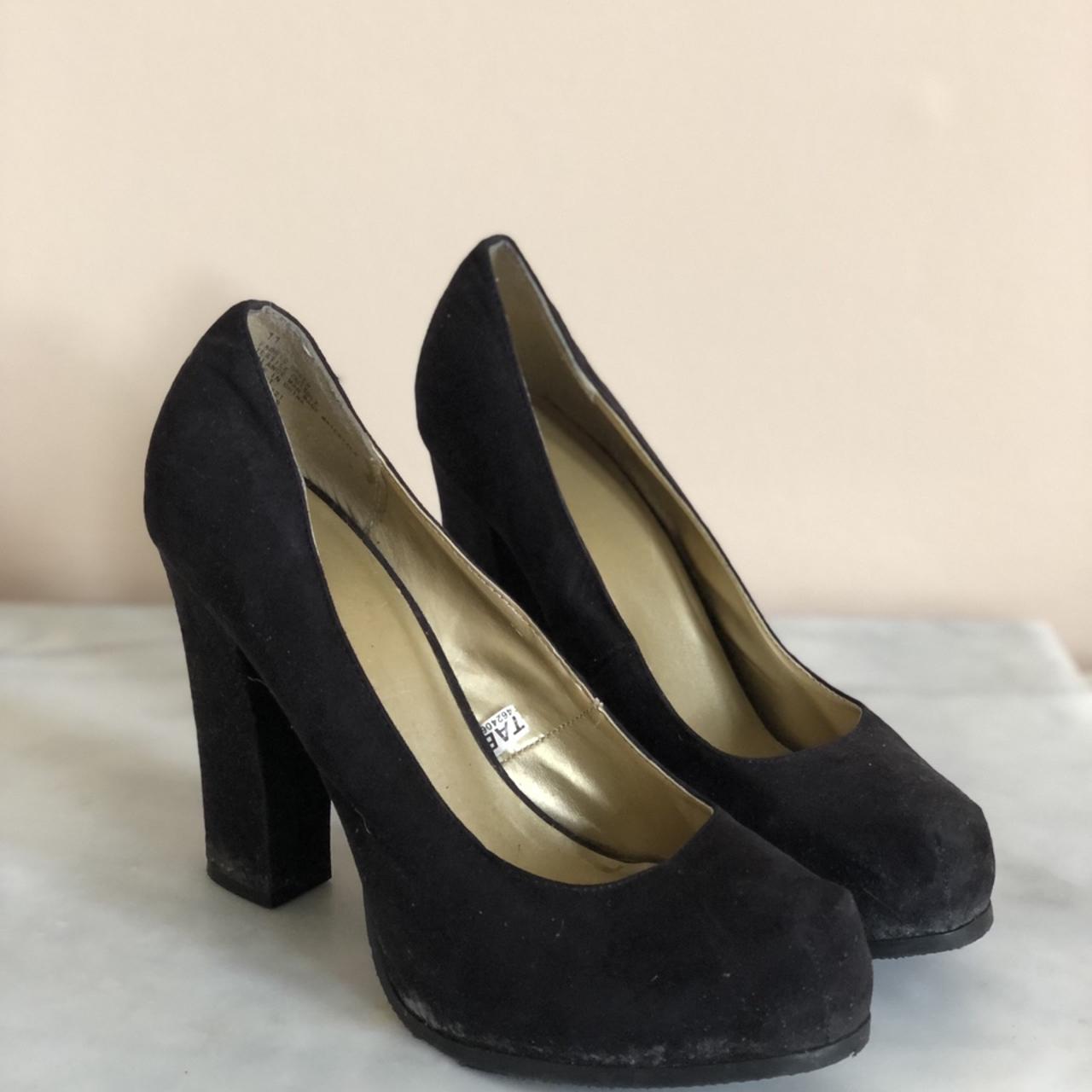 Beautiful chic black suede platform heels by... | Depop