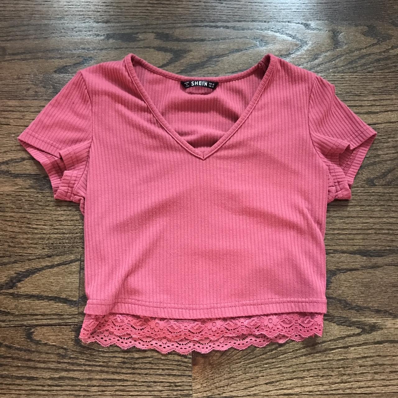 pink lace crop top from shein! very good... - Depop
