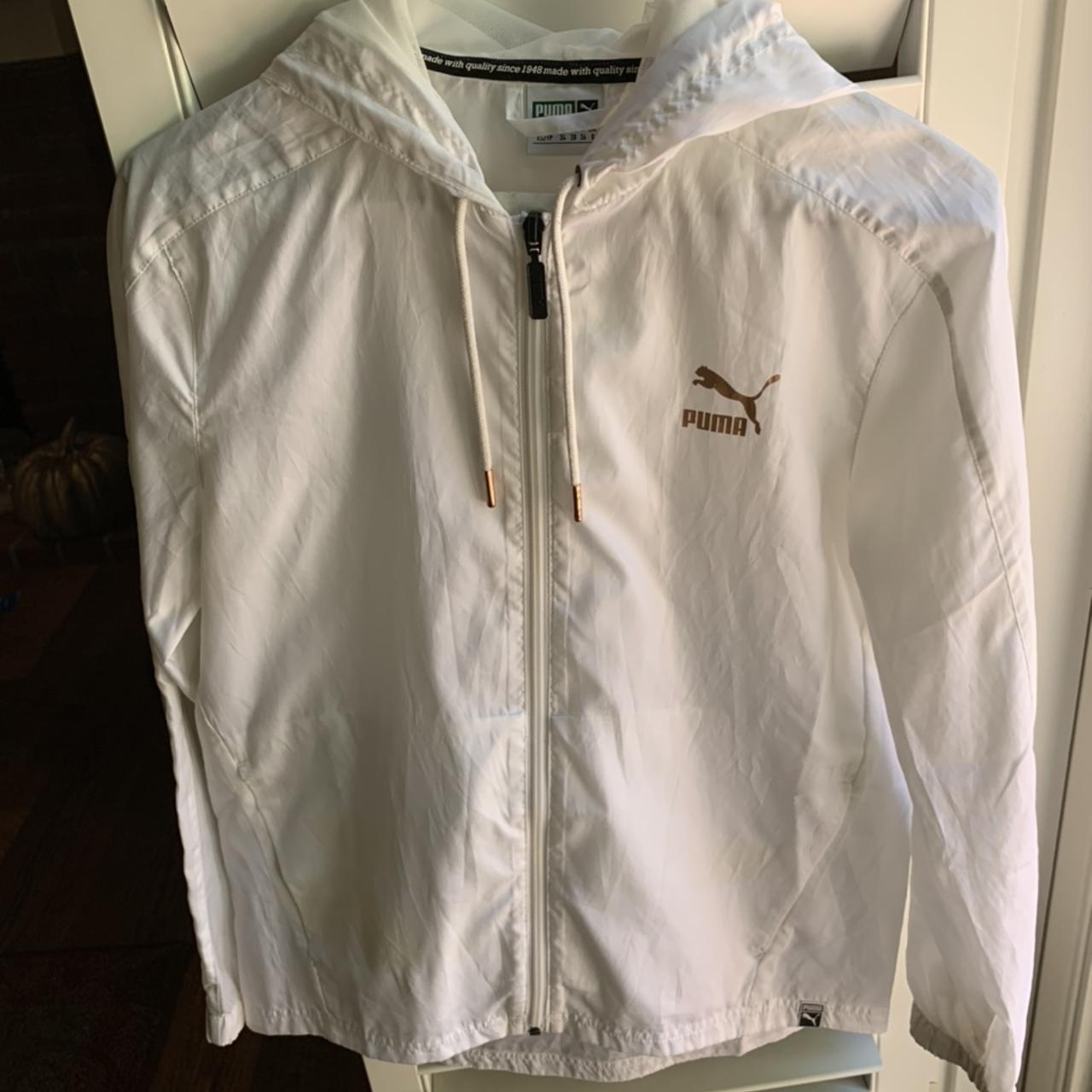 puma windbreaker with rose gold print! practically... - Depop