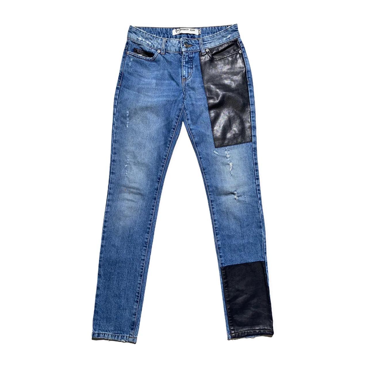 Classic wash jeans, tasteful distressing, leather... - Depop