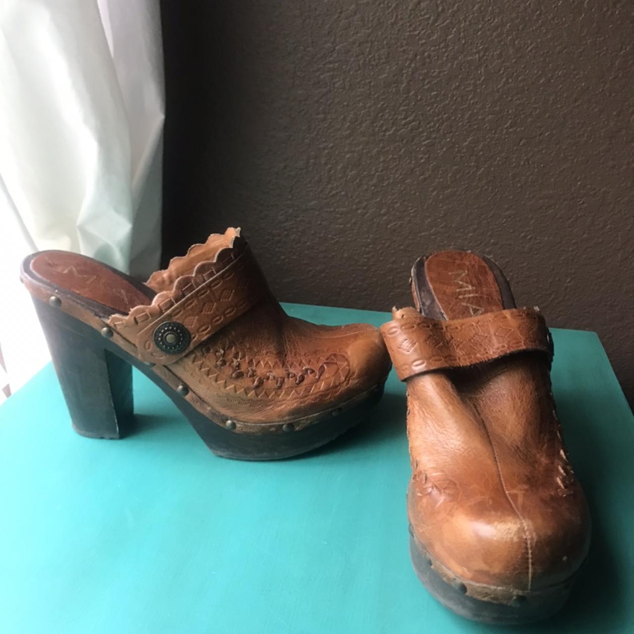 MIA brown leather clog heels lingerie #bra Tags:... - Depop