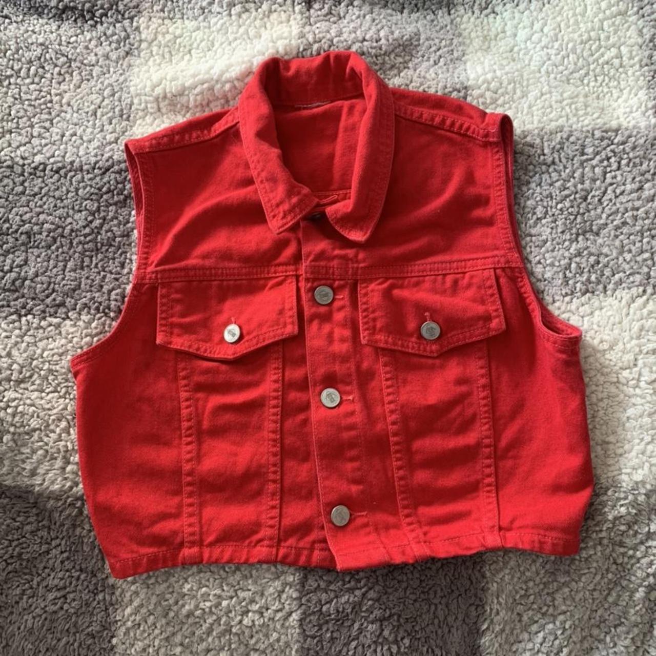 BONGO RED DENIM VEST -great condition No size but... - Depop