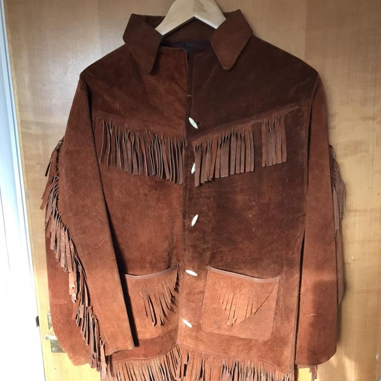 Vintage American real leather tasseled jacket. I... - Depop
