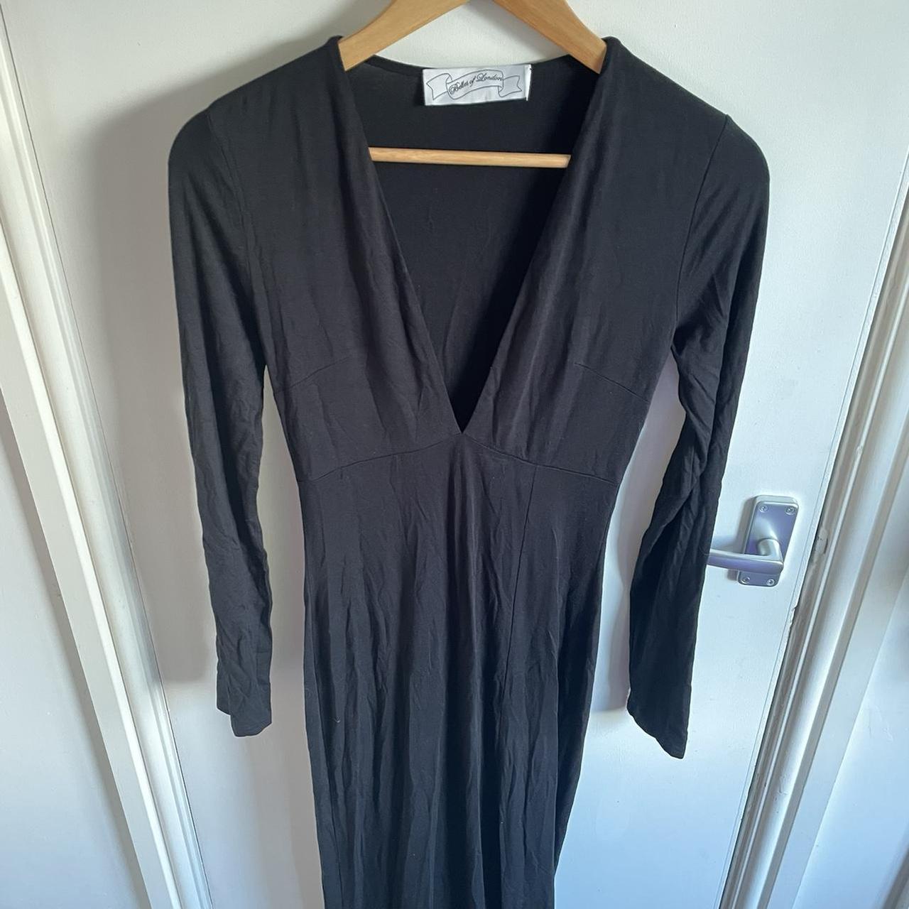 RRP £95: Belles of London black satin v-neck long... - Depop