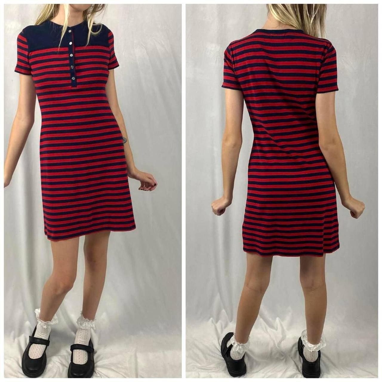 Chaps Women's Blue and Red Dress | Depop