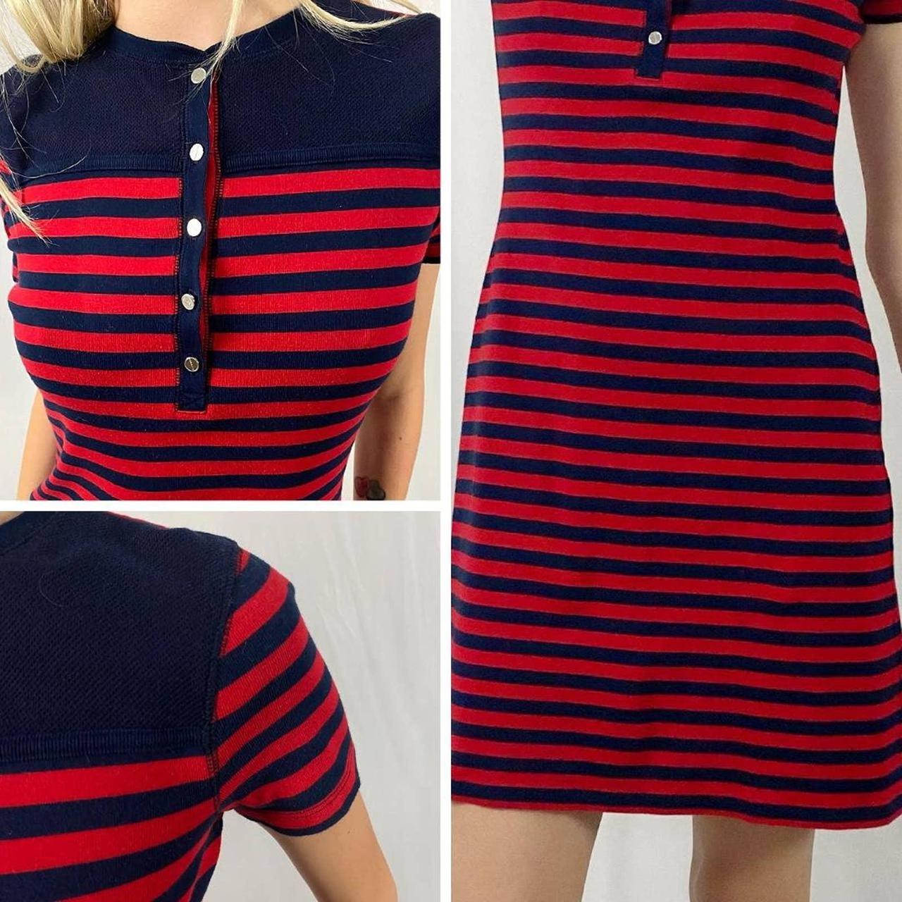 Chaps Women's Blue and Red Dress | Depop
