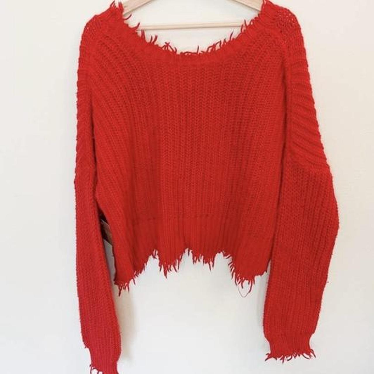 Wildfox red frayed sweater This reversible sweater... - Depop
