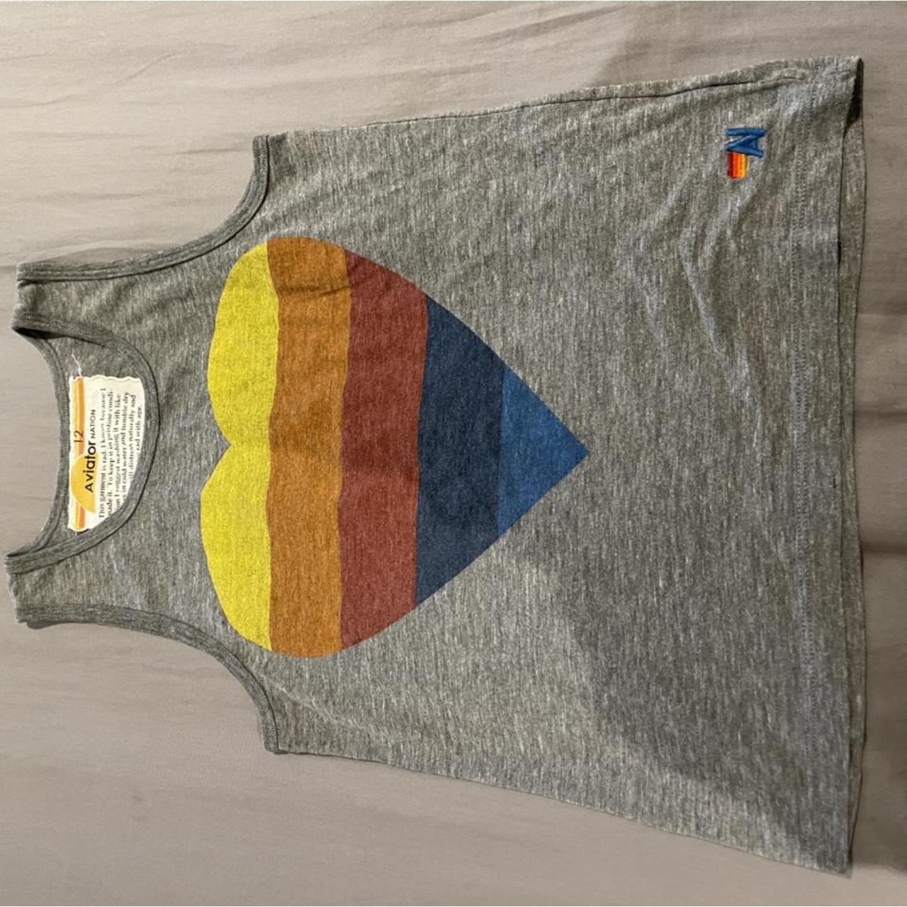 grey aviator nation kids tank top with rainbow heart... - Depop