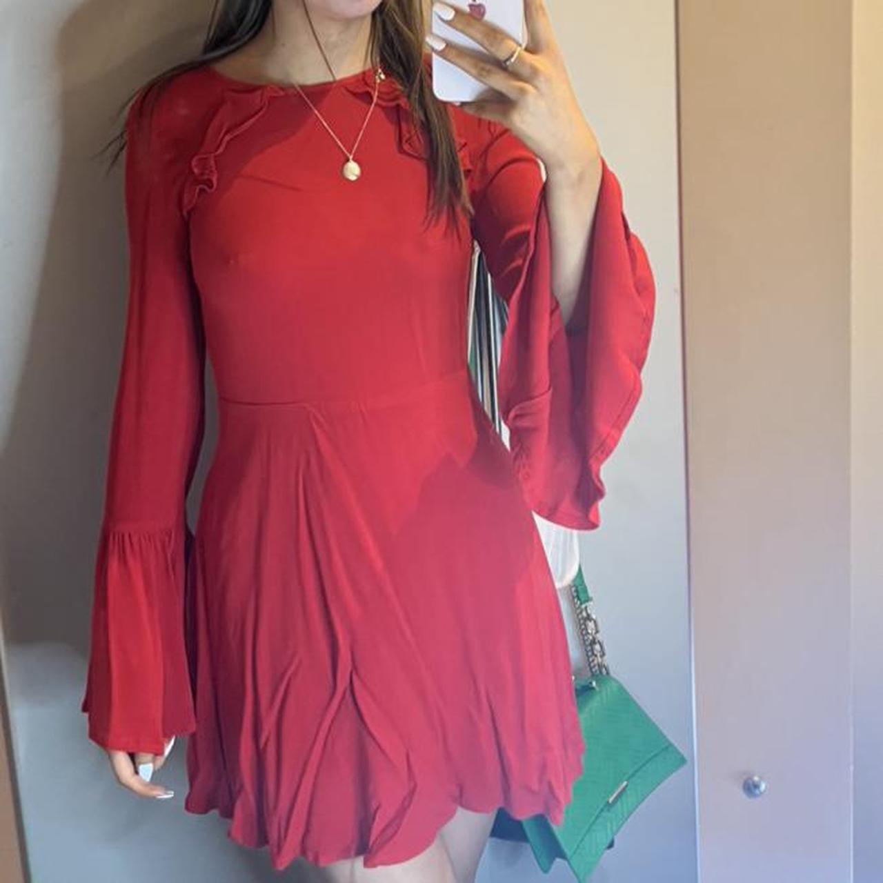 Red flared sleeve dress Cut out on back Flowy... - Depop